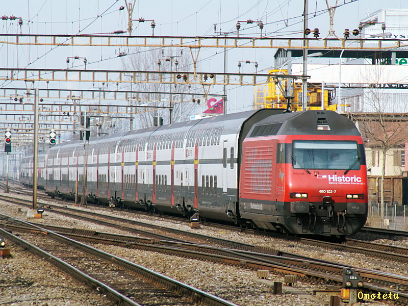 SBB electric locomotive class Re460 headed IC train.